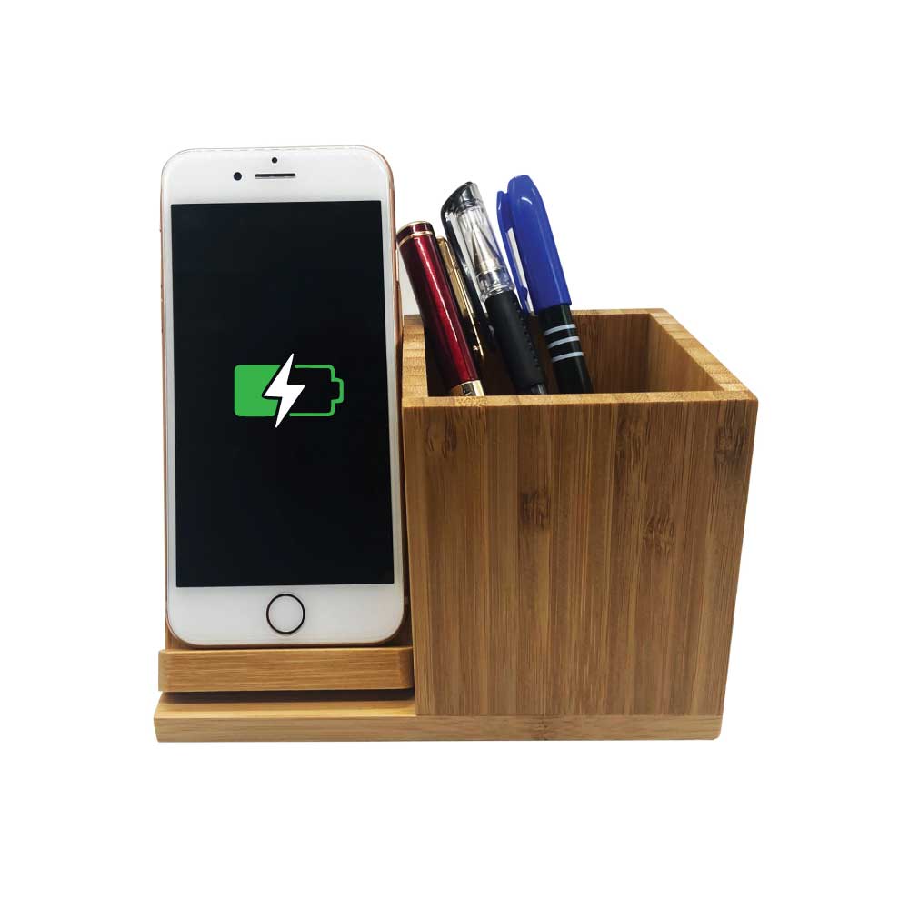 Bamboo pen holder with charger | Eco Friendly Gift Items
