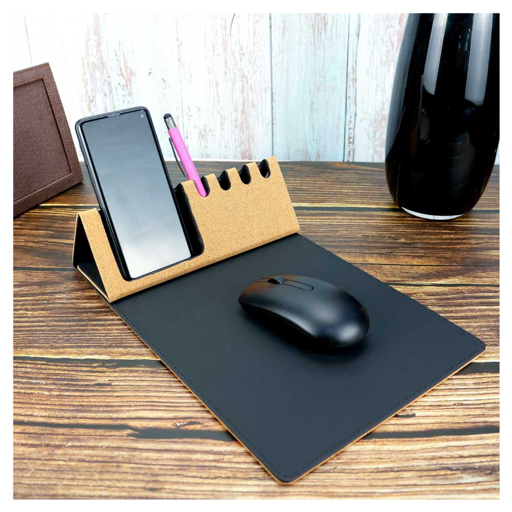 Foldable Cork+PU Mousepad with Mobile & Pen Holder | Magic Trading ...
