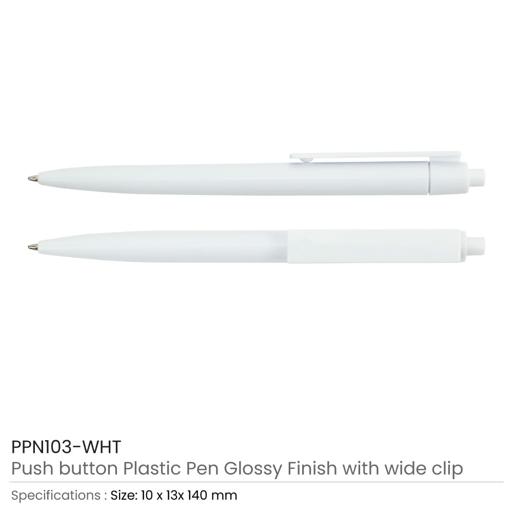 Plastic Pens White Color, Push Button, Wide Clip for Logo | Magic ...