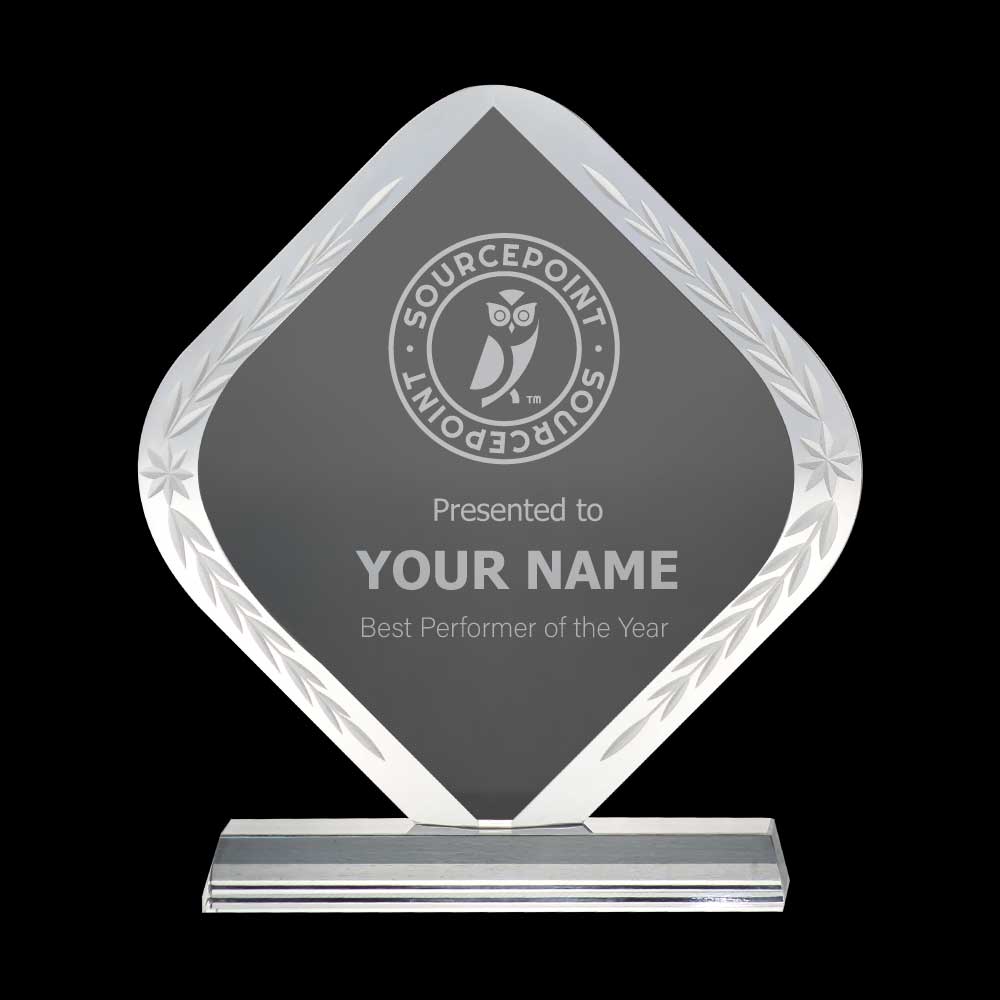 Rhombus Shaped Crystal Awards with Engraved Design & Box | Magic ...