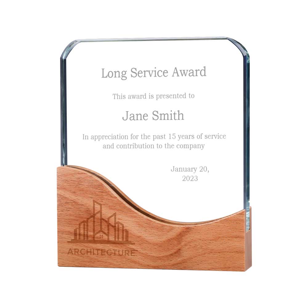 Square Crystal Awards with Wooden Base | Magic Trading Company -MTC