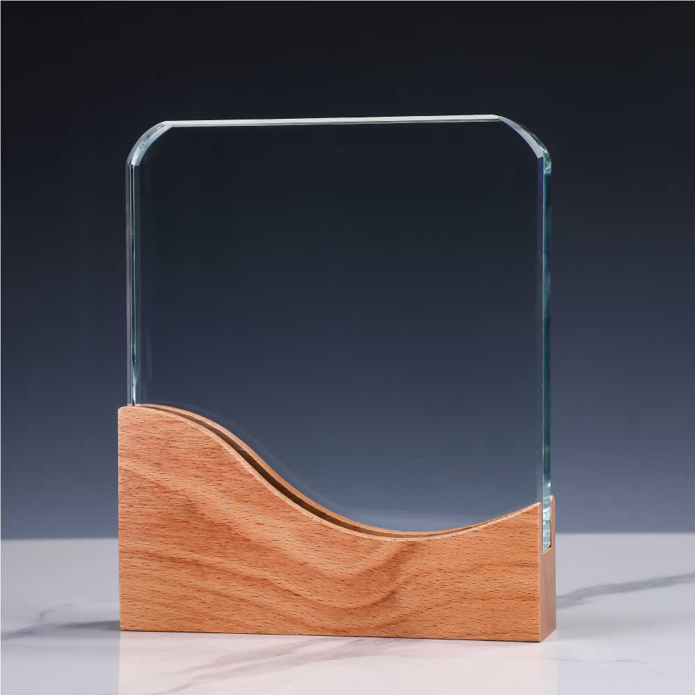 Square Crystal Awards with Wooden Base | Magic Trading Company -MTC